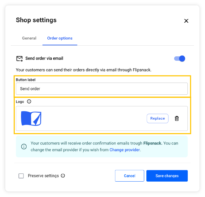 How to customize order options for product catalog