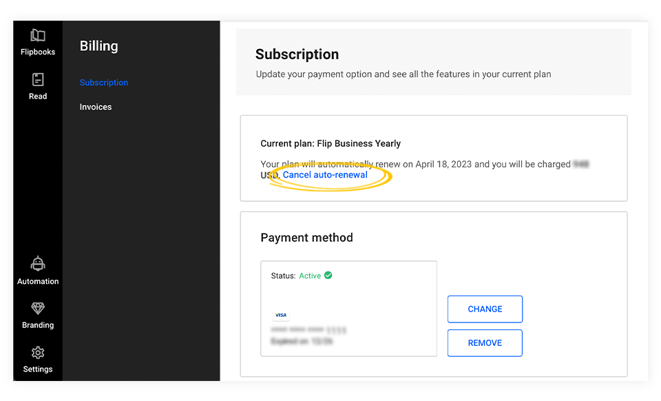 Cancelling the auto-renewal of a subscription