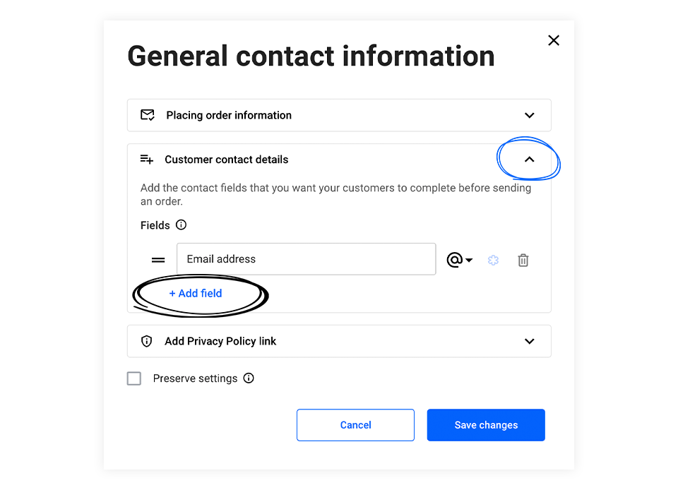 Customize order and customize email options in Shopping List