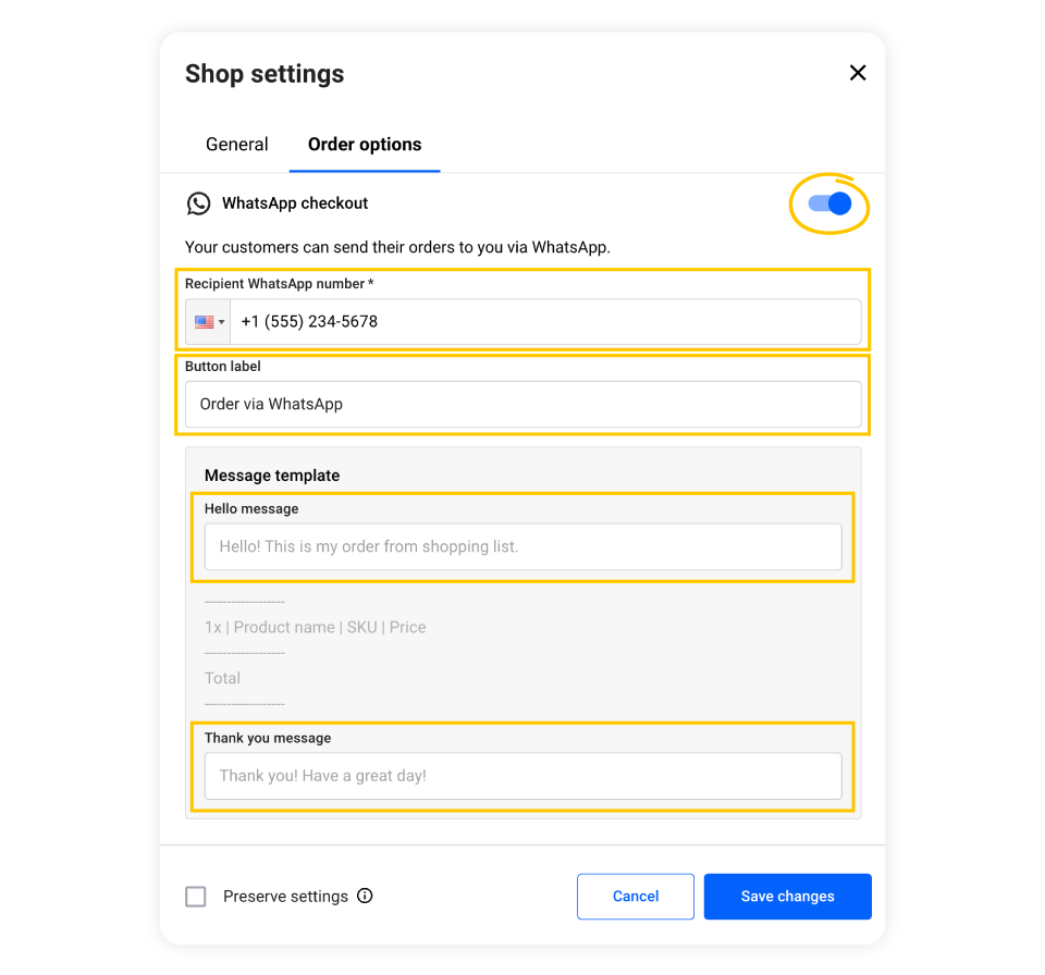 How to customize order options for product catalog