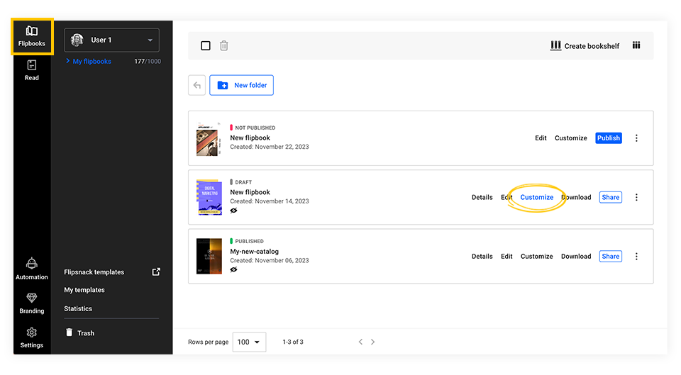 The Customize page and its customization options