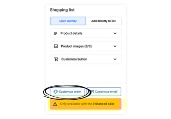 Customize order and customize email options in Shopping List