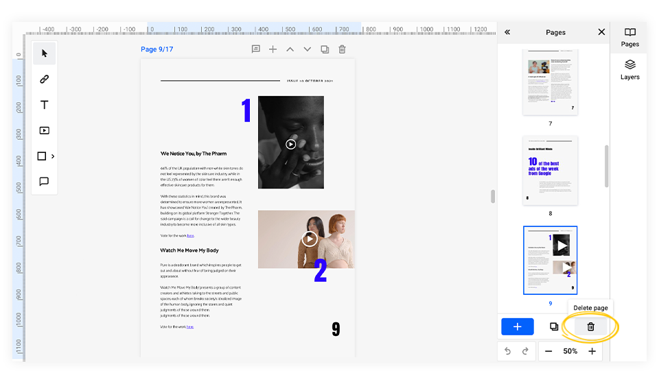 How to organize, delete, or replace pages in Design Studio