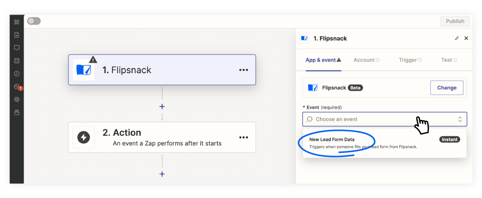 How to automate the export of lead form submissions from Flipsnack to Google Sheets via Zapier