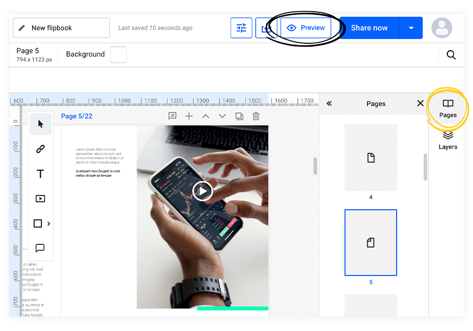 Using Flipsnack's "Create from scratch" editor