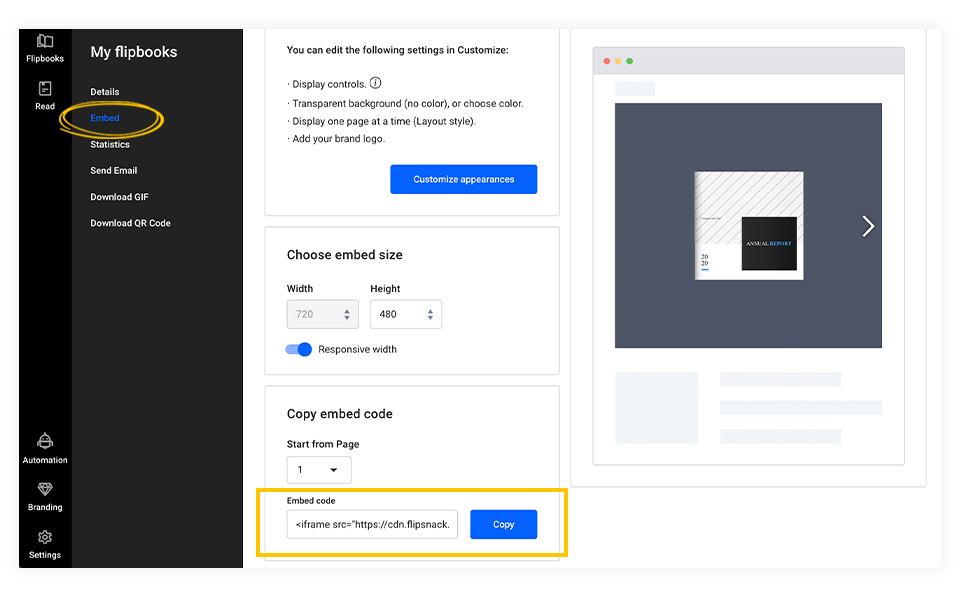 Embedding a flipbook on your website