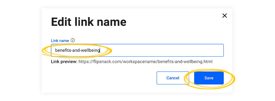 How to edit the link name of a flipbook
