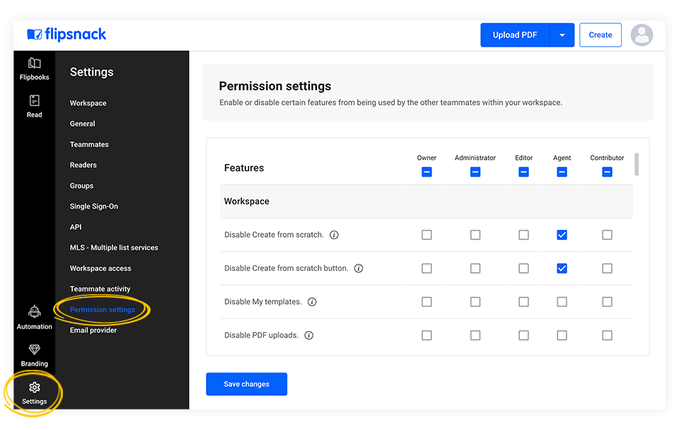 Permission settings