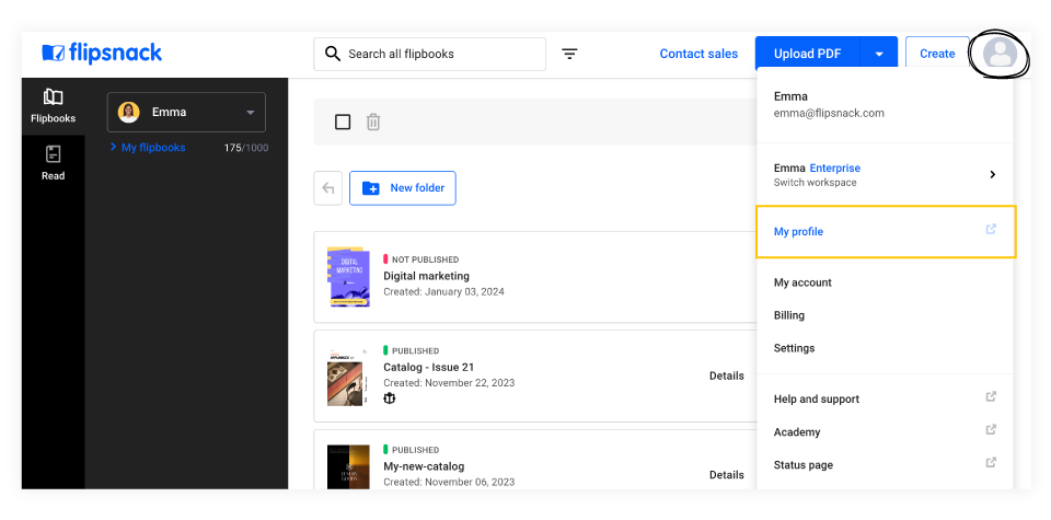 My Flipsnack profile