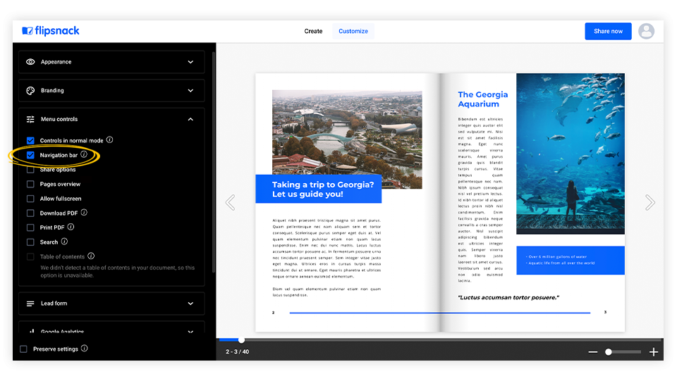 How do I change my flipbook’s menu controls?