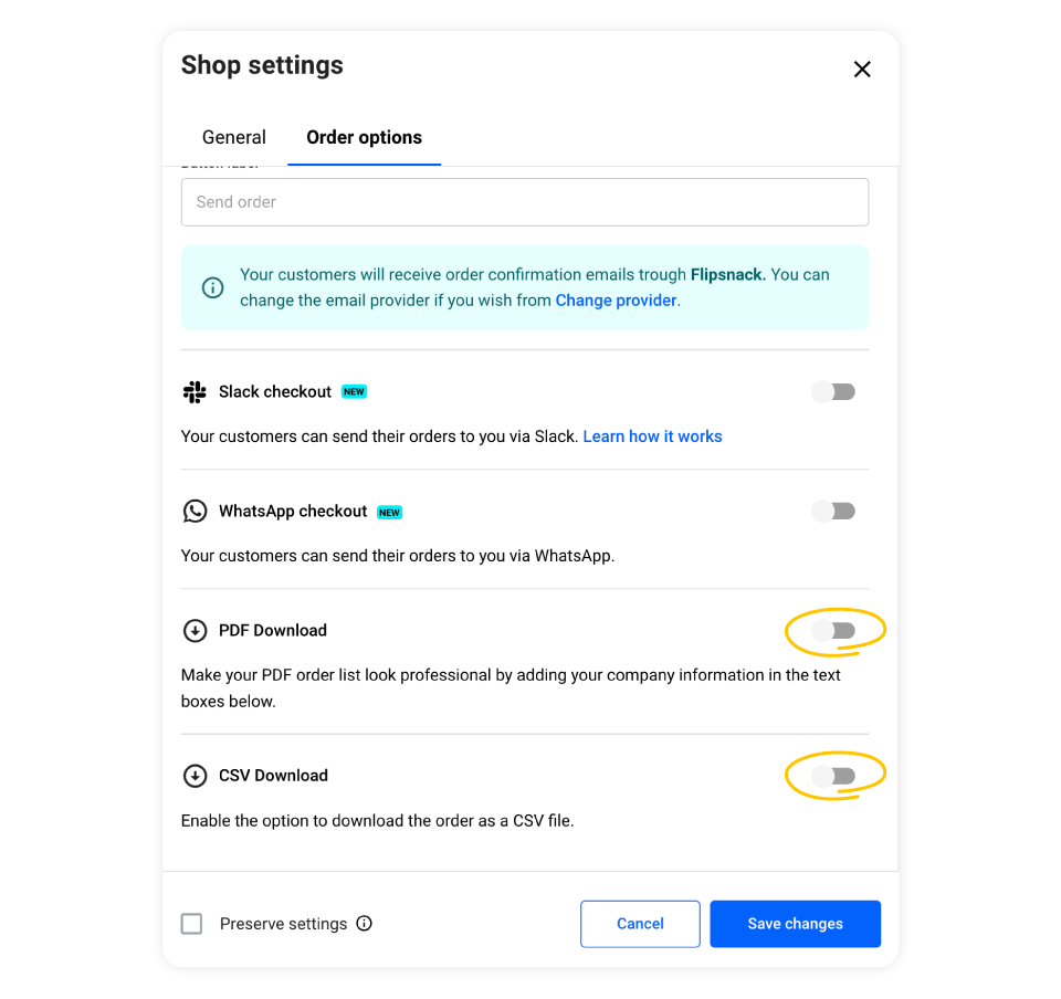 How to customize order options for product catalog