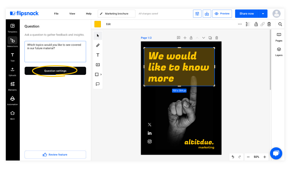 How to add questions to your flipbook
