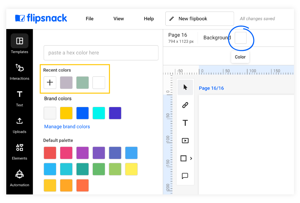 Using Flipsnack's "Create from scratch" editor