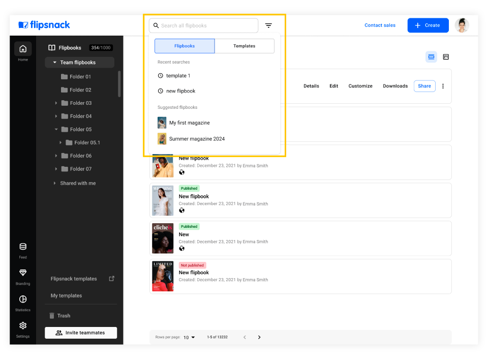 Flipsnack's new vs old dashboard