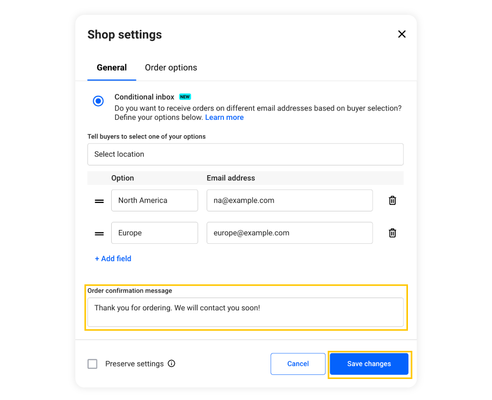 How to customize order options for product catalog